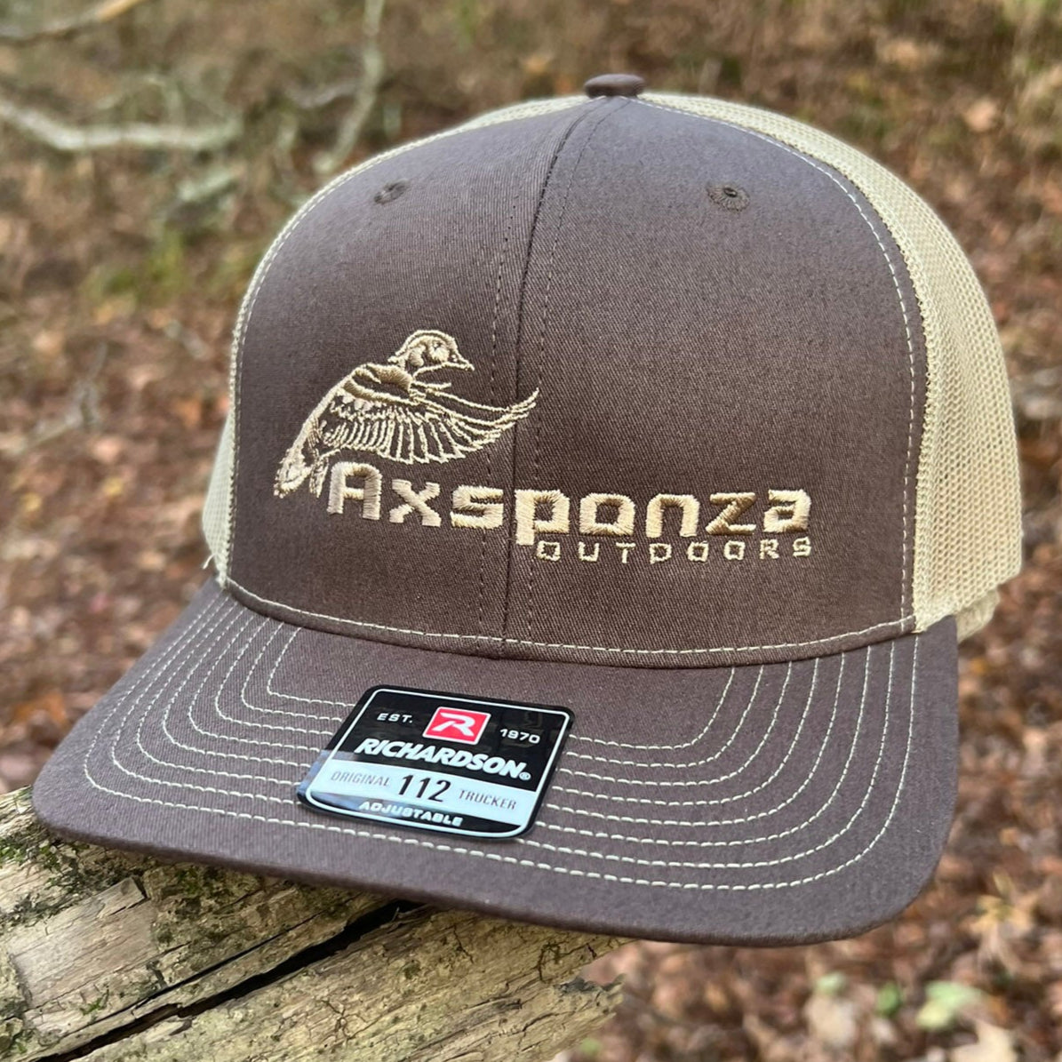 Cupped Wood Duck Axsponza Outdoors Embroidered Trucker Brown/Khaki